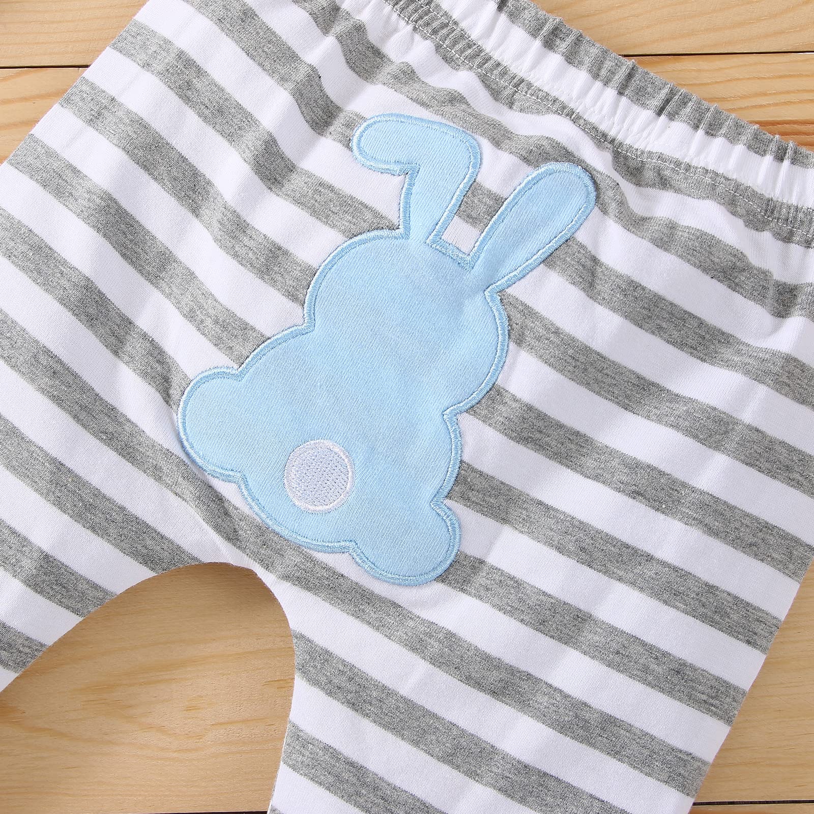 Noubeau Baby Boy Girl Easter Outfit My 1st Easter Long Sleeve Romper Stripe Pants Bunny Ears Hat 3PCS Clothes Set(Bunny-2,3-6 Months)