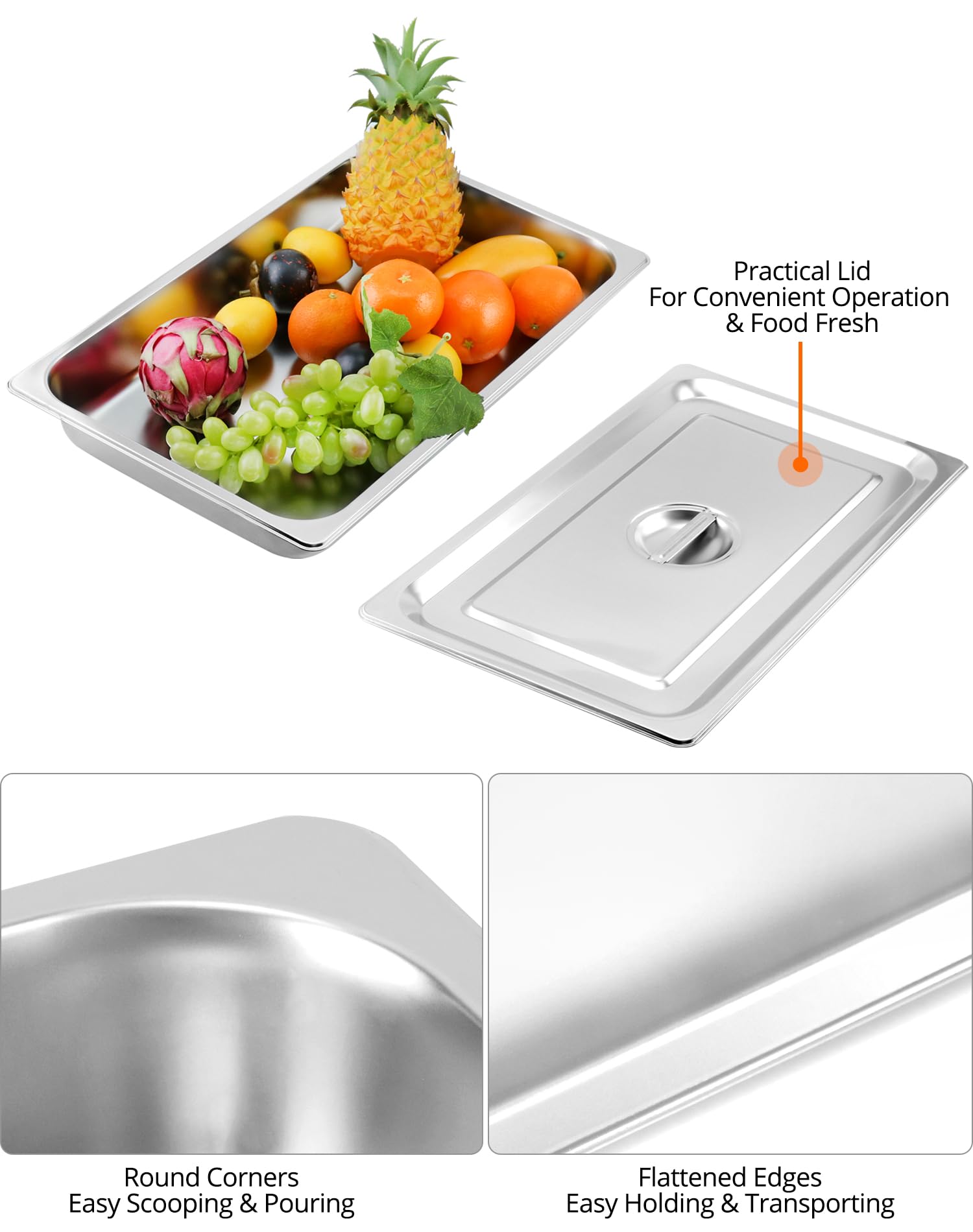 QWORK Stainless Steel Half Size 1/2 Chafing Dish Pan Set, 4 Pack 2.5" Deep 0.03" Thick 3.9L Heat-Resistant Pans with Lids, Steam Table Pans for Catering & Food Service