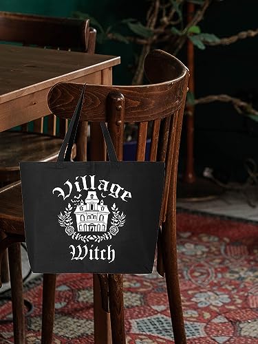 shop4ever Village Witch Halloween Trick or Treat Jumbo Heavy Canvas Tote Reusable Shopping Bag Black JUMBO 1