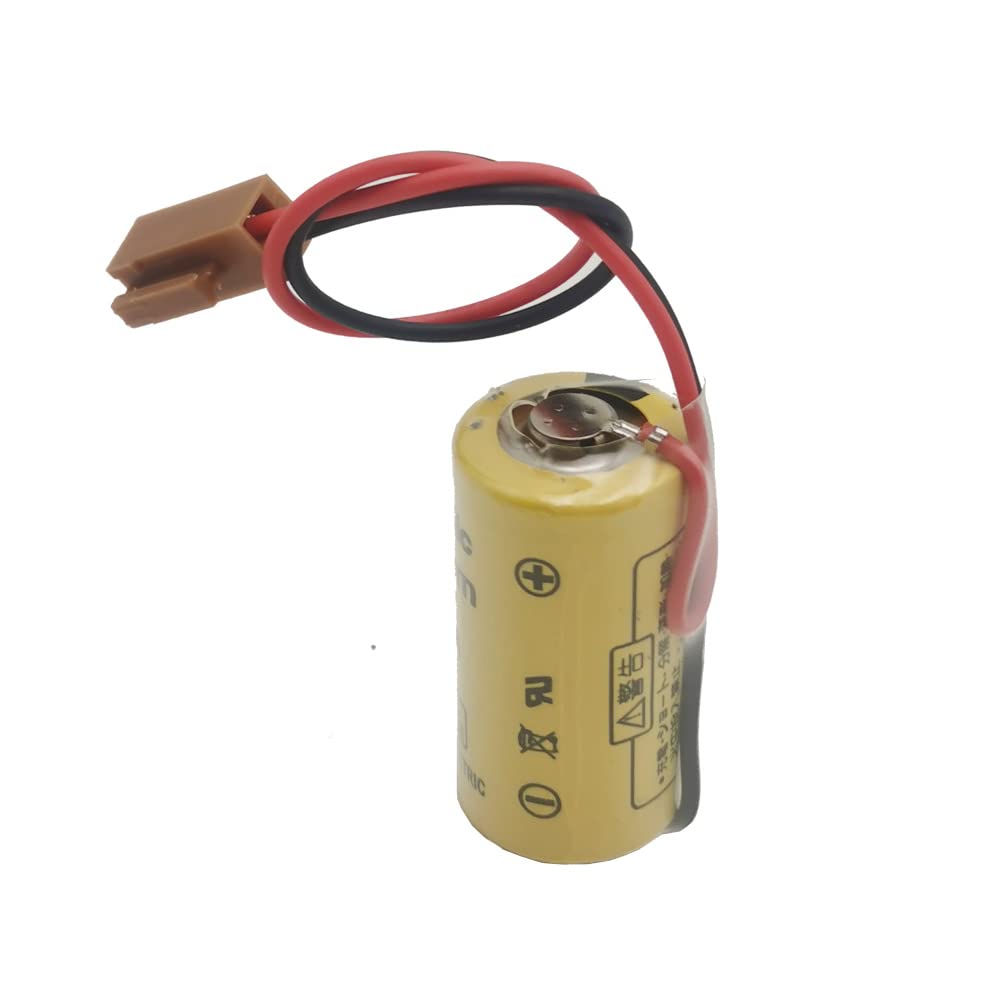 NOOKK 2PCS BR-2/3A 3V BR17335 PLC Lithium Battery for Fanuc A98L-0031-0006 System Battery,Industrial Backup Replacement Lithium Battery with Plug