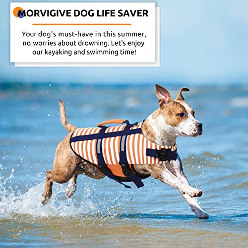 MORVIGIVE Striped Dog Life Jacket, Ripstop Dog Life Vest Preserver for Boating & Swimming with Rescue Handle, Reflective Puppy Float Coat Pet Swimsuit with Adjustable Straps and Side-Release Buckles