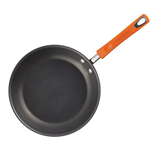 Rachael Ray Brights Hard-Anodized Aluminum Nonstick Cookware Set with Glass Lids, 10-Piece Pot and Pan Set, Gray with Orange Handles