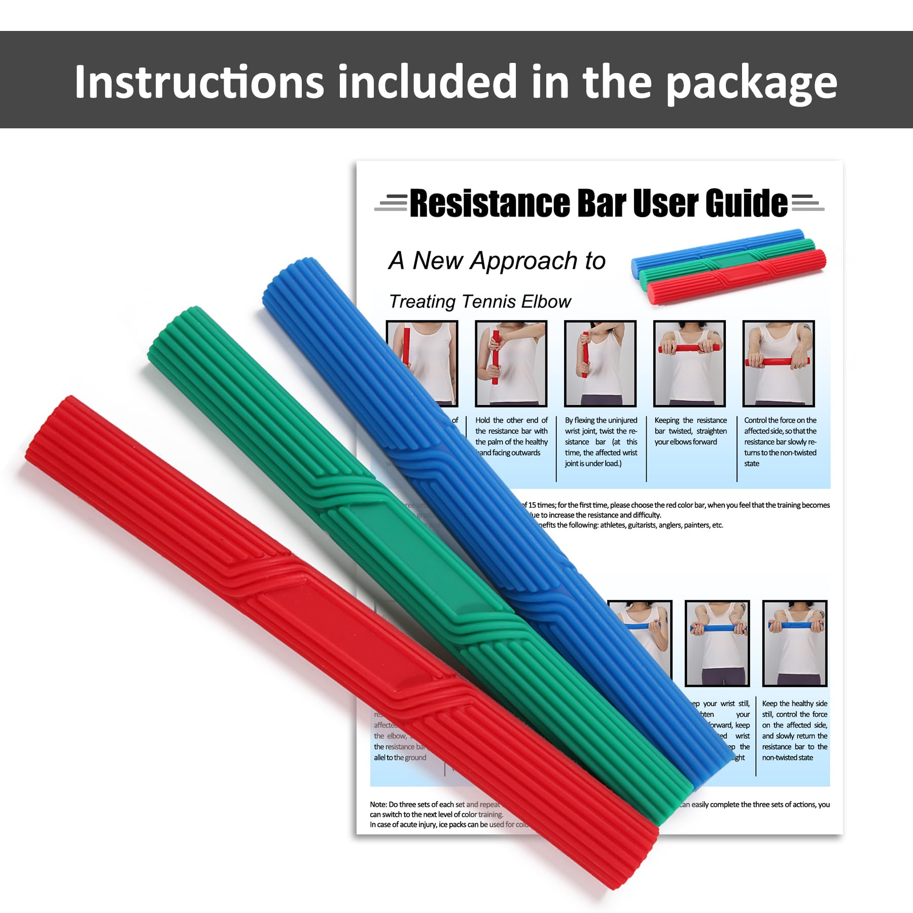 Flex Therapy Bar Strengthener, Tennis Elbow Physical Therapy Bar, Resistance Bar for Golfers Elbow, Tendonitis, Wrist, Forearms Pain Relief