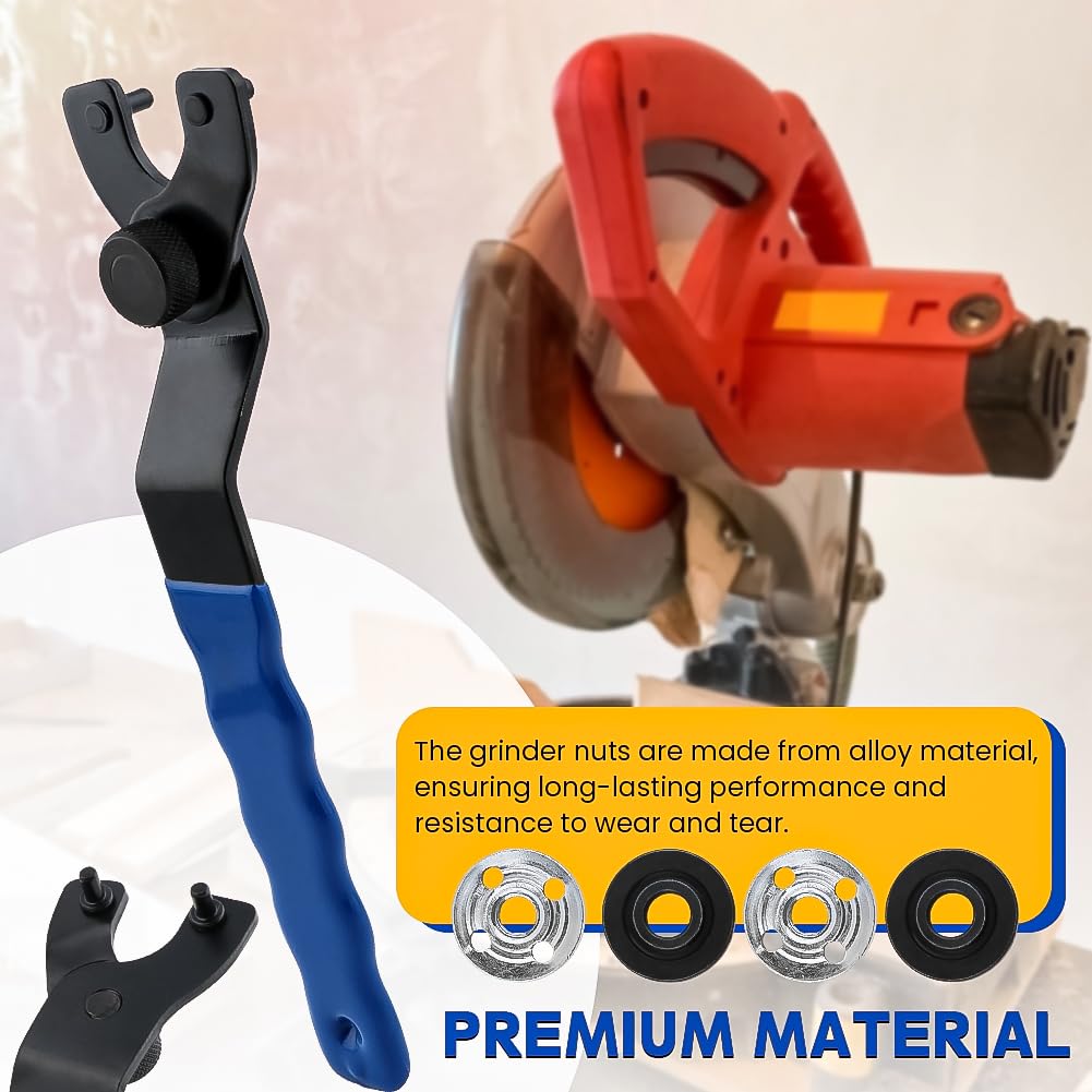 UXELY Angle Grinder Wrench with 4 pcs Angle Grinder Nut, Grinder Adjustable Spanner Wrench Flange Nut Kit for 5/8-11 Angle Grinder Power Tools Parts(COLOR:Blue+Black)