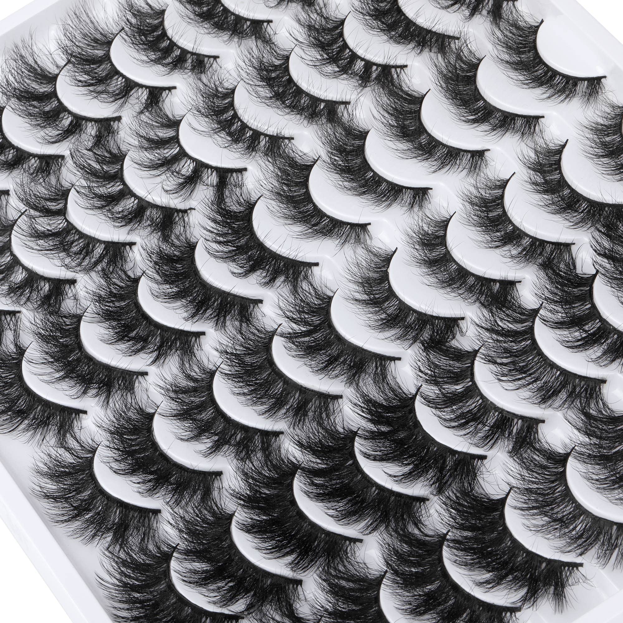 Newcally Fluffy Wispy False Eyelashes 20MM Dramatic Thick 5D Volume Fake Eye Lashes 6 Styles Long Cat Eye Curly Strip Faux Mink Eyelashes 30 Pairs Lashes Multipack Bulk