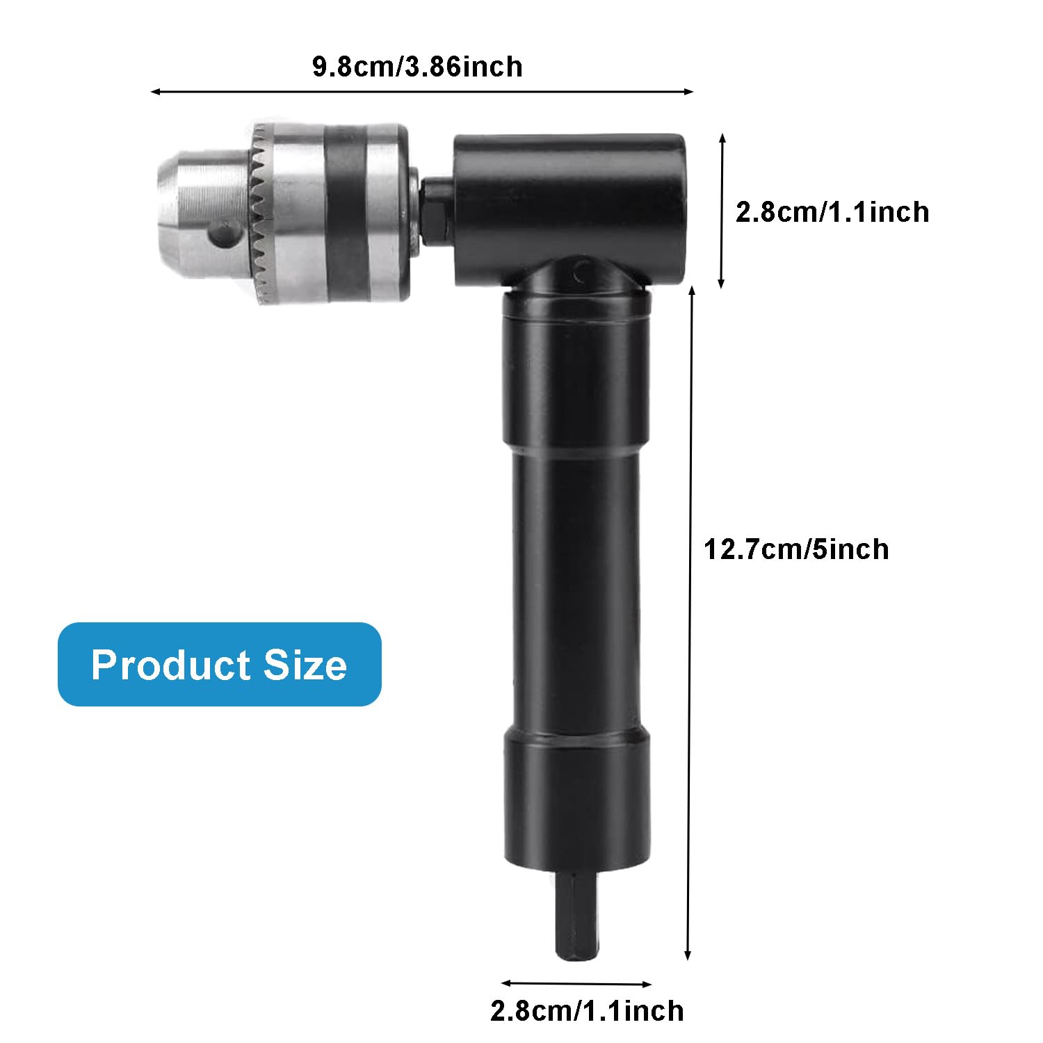 Ragyzity Cordless Right Angle Drill Attachment Adapter, Right Angle Bend Extension, 90 Degree Adapter Drill with 3/8" Keyed Chuck and 8mm Hex Shank Power Tool Attachment(Chuck Range: 1-10mm)