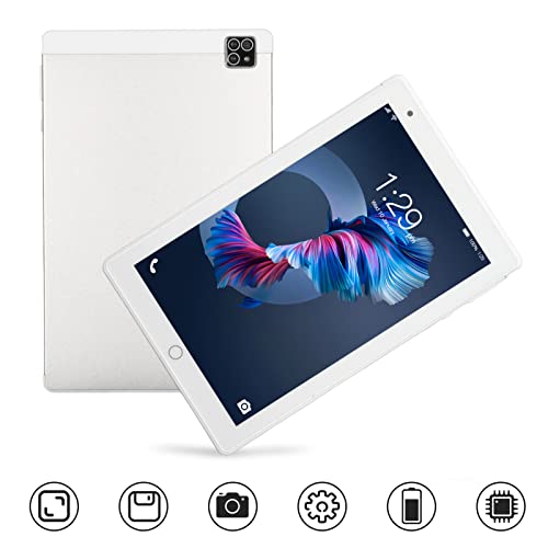 PUSOKEI 8in Tablet PC,Silver,for Android10,RAM 4GB ROM 64GB,Front 2MP Rear 8MP,1920x1200 IPS Tablet for Kids,Dual Card Slot,Dual Band WiFi,BT4.2,GPS