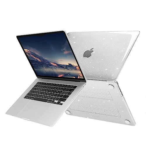 MOSISO PU Leather Laptop Sleeve&Compatible with MacBook Air 15 inch Case 2023 A2941, Sparkly Glitter Hard Shell&Keyboard Cover&Screen Protector&Webcam Cover&Type C Adapter 2 Pack,Transparent&Rose Gold