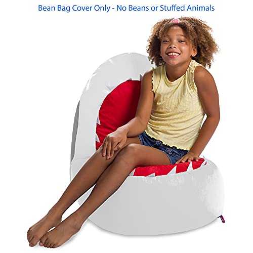 Posh Creations Stuffed Animal Chair for Kids, Toy Organizer, Cover Large 30" Children's Bean Bag, White Shark
