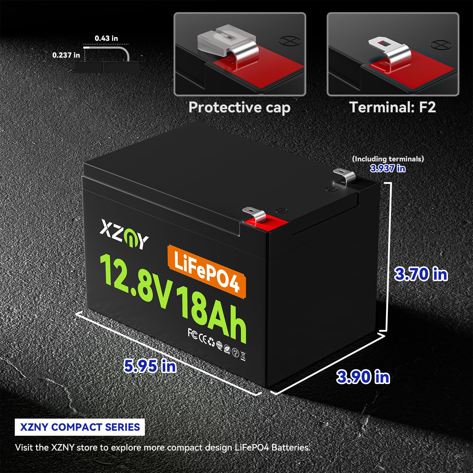 XZNY Compact 12V 18Ah LiFePO4 Lithium Battery, 3000+ Cycles 12 Volt Lithium Battery Built-in 20A BMS, 12V 18Ah Battery for Garmin Fish Finder Battery, Power Wheels, Mobility Scooter, Lighting Supply