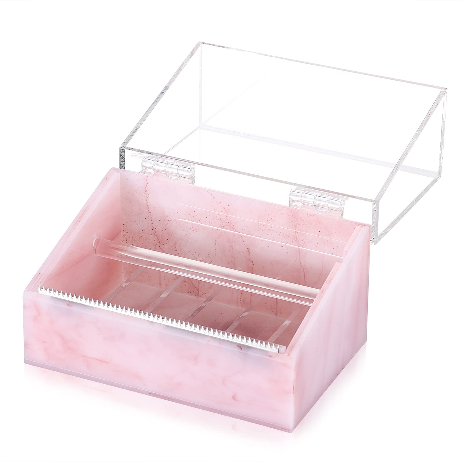 Noverlife 6 Grids Dustproof Eyelash Tape Dispenser, Marble False Eyelash Tape Cutter Roll Tape Holder, Adhesive Eyelash Extension Tape Separator Storage Box, Lash Extension Tape Cutting Machine
