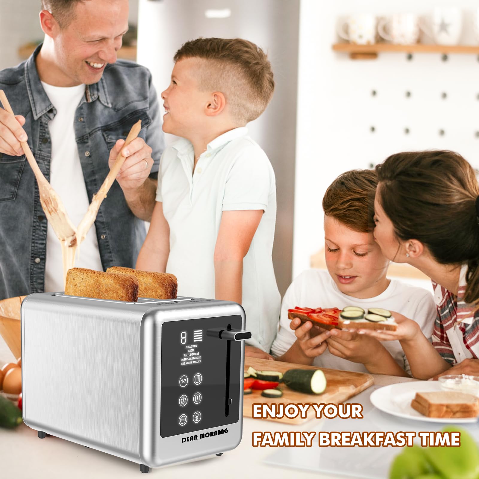 Smart Toaster Digital Tuch Screen Toaster with 5 Bread Selection 7 Shade Setting and Bagel/Defrost/Cancel/Reheat Function 1.5β 2 Slice Stainless Steel Toaster with Removable Crumb Tray