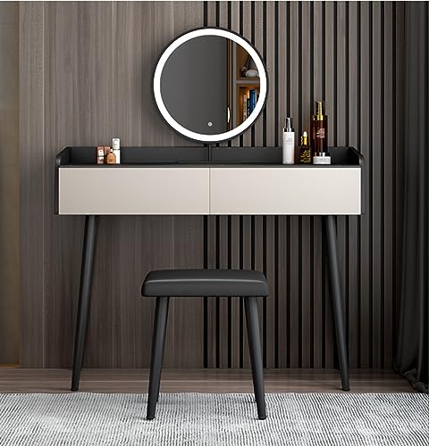 ZHIVIQ Vanity Table Set with Mirror and Cushioned Stool, Dressing Table Vanity Makeup Table,Black