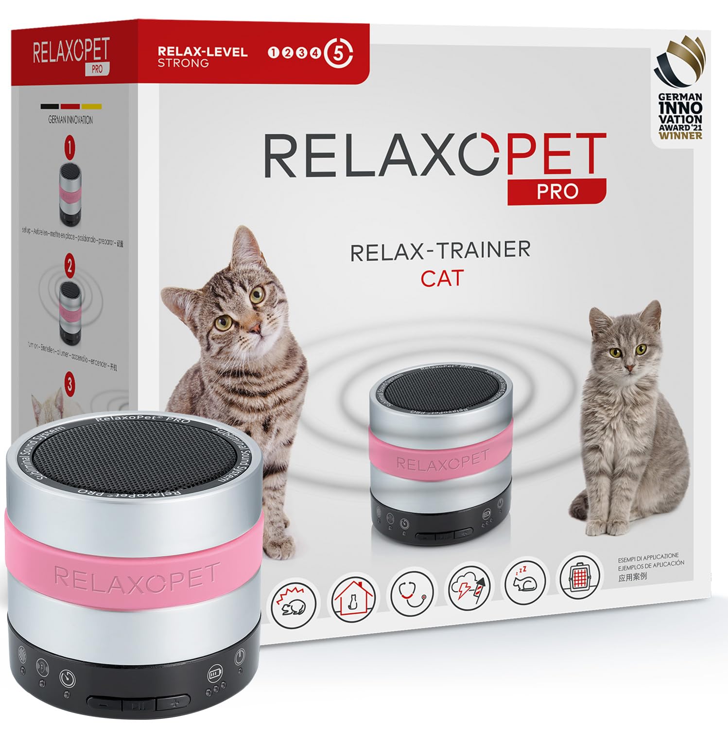 RelaxoPet Pro Cat Relaxation System - Pet Calming Cat Sound Machine with Noise Motion, LED Indicator, Pro Timer - Portable Relaxation Device for Cats During Thunderstorms, Fireworks, & Travelling
