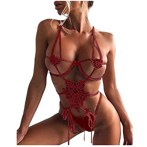 Stockings for Women Lingerie, Strappy Lingerie Lingerie Naughty Sex Sexy Lengerie Costume Women's Lingerie Lace Cross Bow Suit Lingerie Costumes Lingerie Outfits Women's Harness (L, Red)