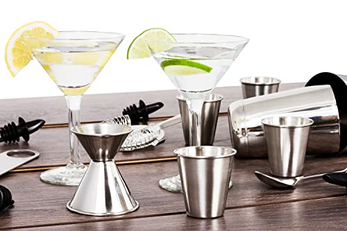 LexiHome 16 Pc Cocktail Making Set, Bartender Kit, Cocktail Shaker Gift Set, Bar Accessories, Drink Tool Kit with Drink Shaker, Hawthorne Strainer, Bar Spoon, Bottle Opener, Tin Shot Glasses, & More