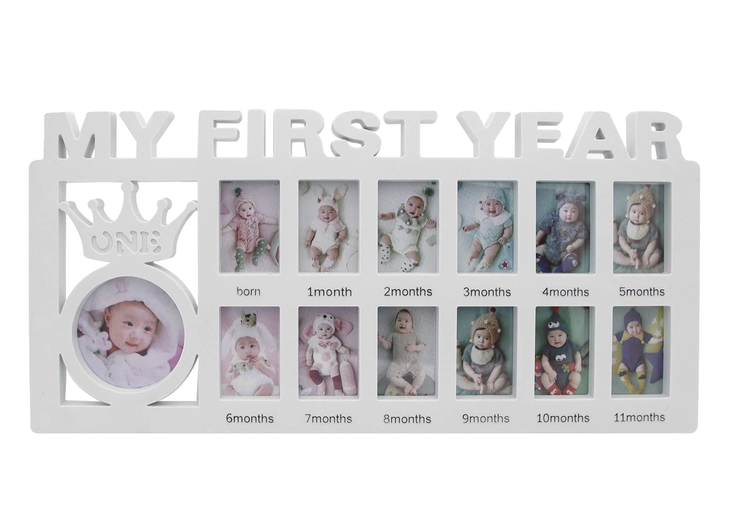 MICKYU My First Year Newborn Keepsake Frame 12 Months Milestone Photo Frames Mothers Day Accessory Baby Shower Gifts Nursery Décor (White)