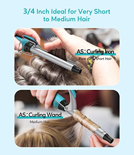 Terviiix 3/4'' Small Curling Iron for Defined Tight Curls, Ceramic Curling Wand Iron for Short to Medium Hair with Keratin & Argan Oil Infused, Digital Display, Long-Lasting, Dual Voltage, with Clamp