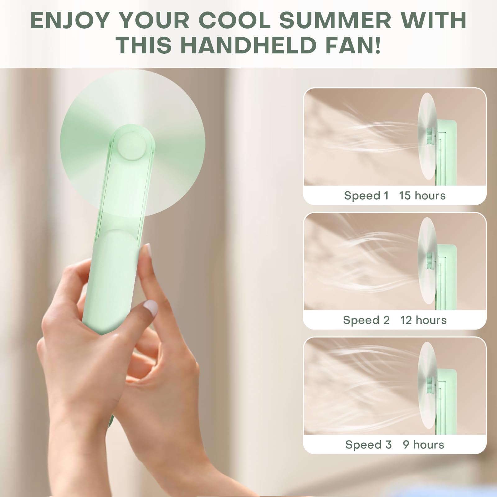 Nezylaf Handheld Mini Fan,Portable Small Pocket Fan,Rechargeable Personal Fan with Power Bank 2000mAh, Travel Essentials for Women