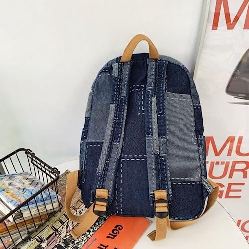 RRRWEI Vintage Denim Backpack Classic Retro Travel Daypack Bookbags Jeans Backpack College Backpack For Women Men (blue)