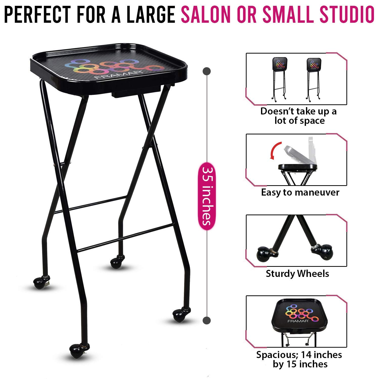 Framar Premium Salon Folding Trolley - Salon Trolley, Salon Tray, Salon Cart Folds up for Easy Storage