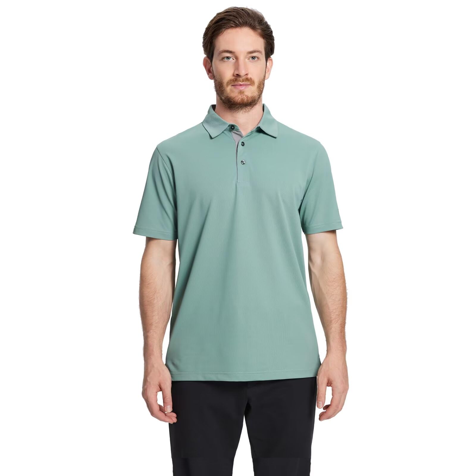 M MAELREG Mens Golf Shirts Long Sleeve Quick Dry Moisture Wicking Pique Melange Casual Polo Shirts