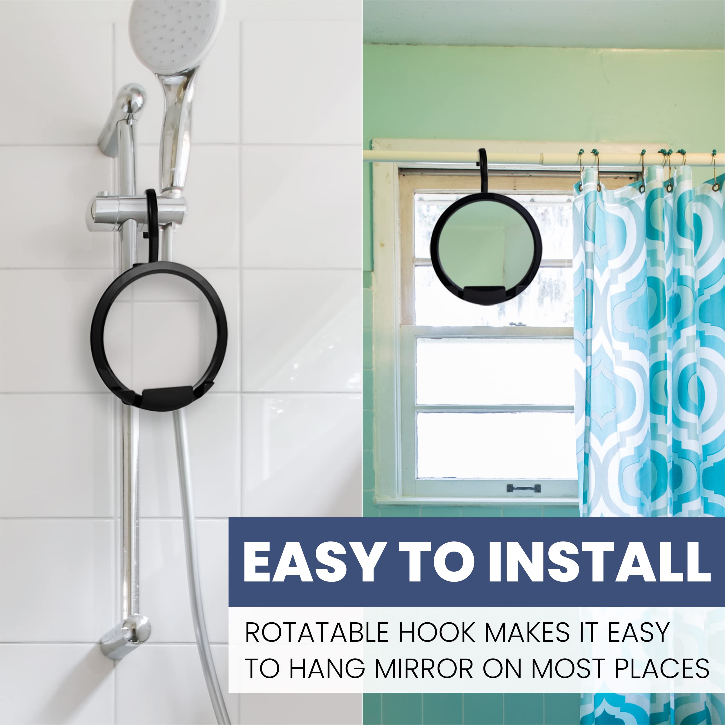 MIRRORVANA Wall Mounted Mirror for Shaving & Makeup, Double Sided 3X / 1X Magnifying and Hangable Fogless Shower Mirror for Shaving with 360° Swivel Hook for Hanging