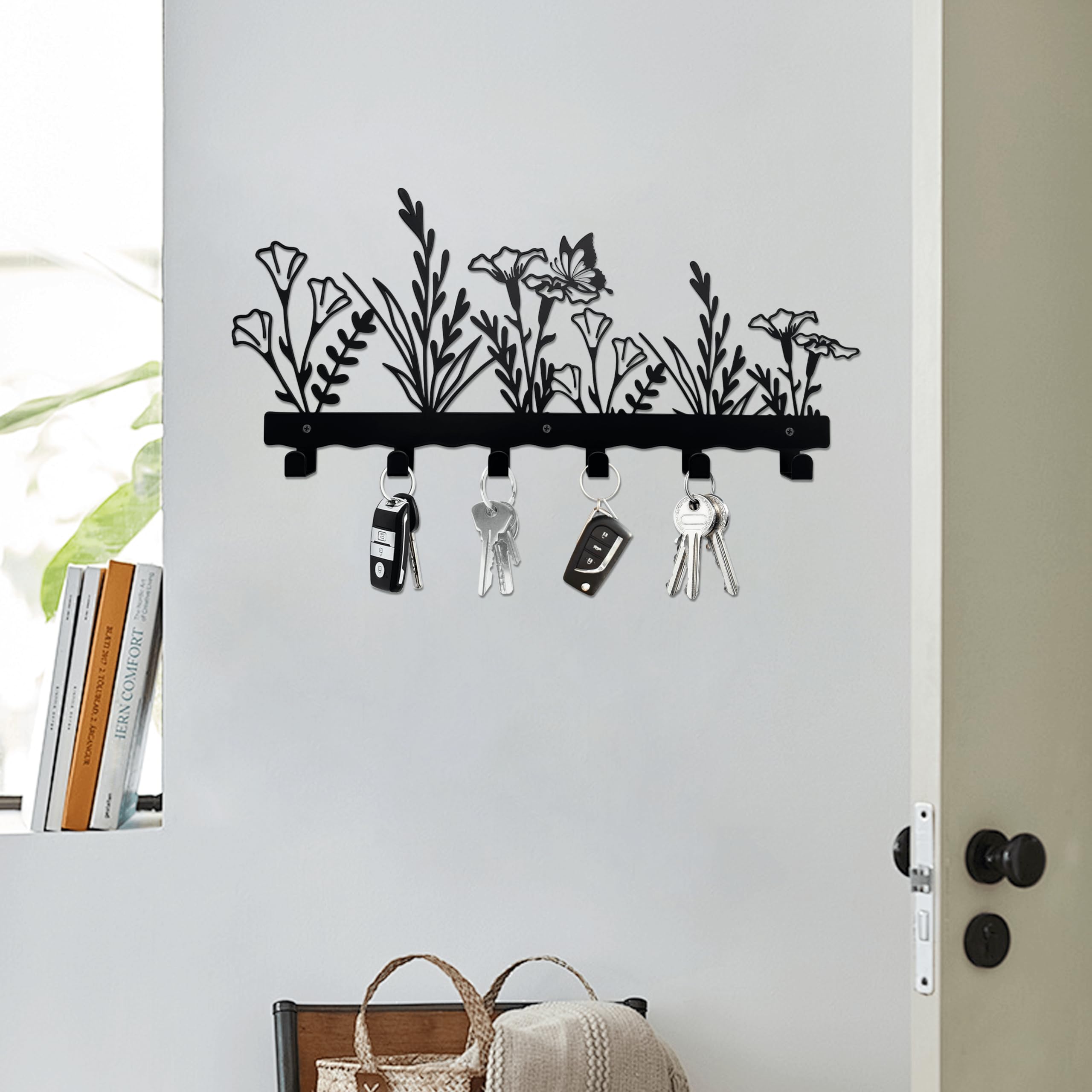 noxozoqm Elegant Flower Wall Decor – Minimalist Wall Decor with Cute Wall Hooks, Ideal for Home & Kitchen - Decorative Wall Hooks Serving Functional Aesthetics