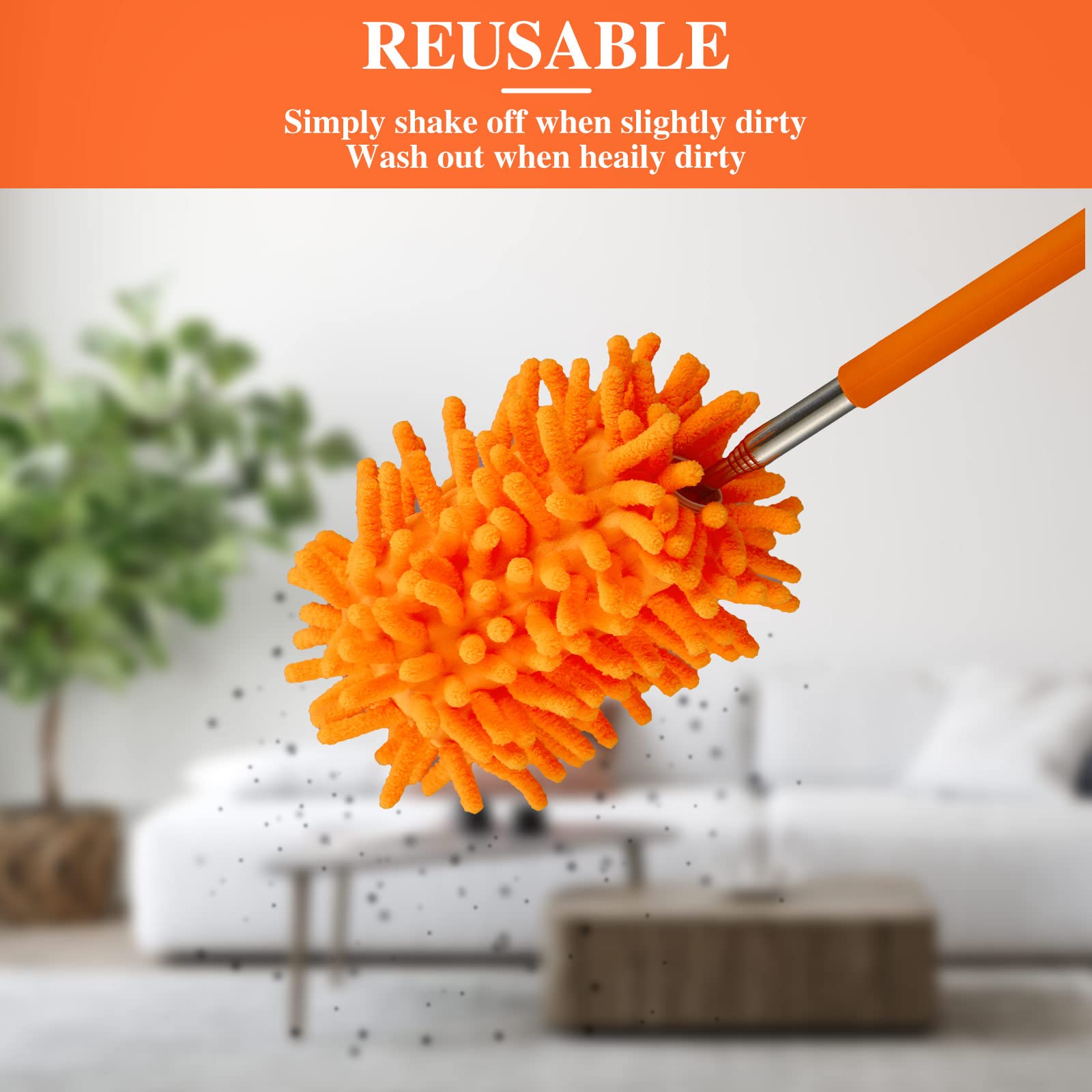 Microfiber Duster Refills Dusters Surface Refills Washable Duster Replacements Head for Sweeper Household Cleaning Dusting Furniture, 6 x 4 Inches (Handle is Not Included) (Orange, 10 Pcs)