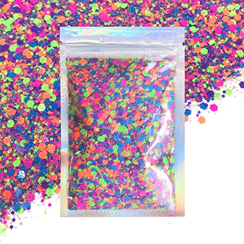 Neon Rainbow - Electric Bliss Beauty - Chunky Biodegradable Glitter for Festivals, Crafts, Cosmetics - Eco Friendly Body Glitter for Hair, Nails, Face & More (Rainbow)