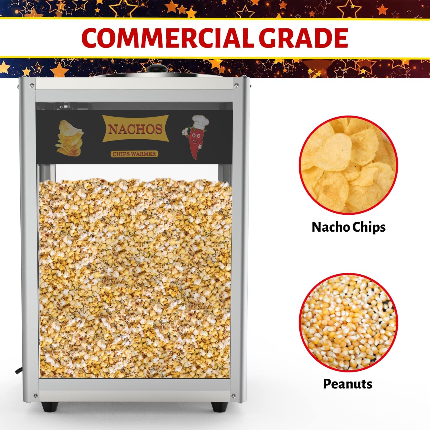 PYY Nacho Warmer Commercial Nacho Machine with Cheese Warmer Chip Warmer Nacho Station Display Stainless Steel Frames with 3 Styles Banner Stickers