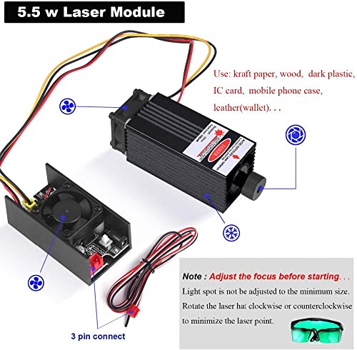 MYSWEETY 445nm 5.5W / 5500w Module Kit, Engraving Module Kit for CNC Router Machine DIY Engraver 1610-Pro/1810-Pro/3018/3018-Pro/3018 Pro-M/3018 Max