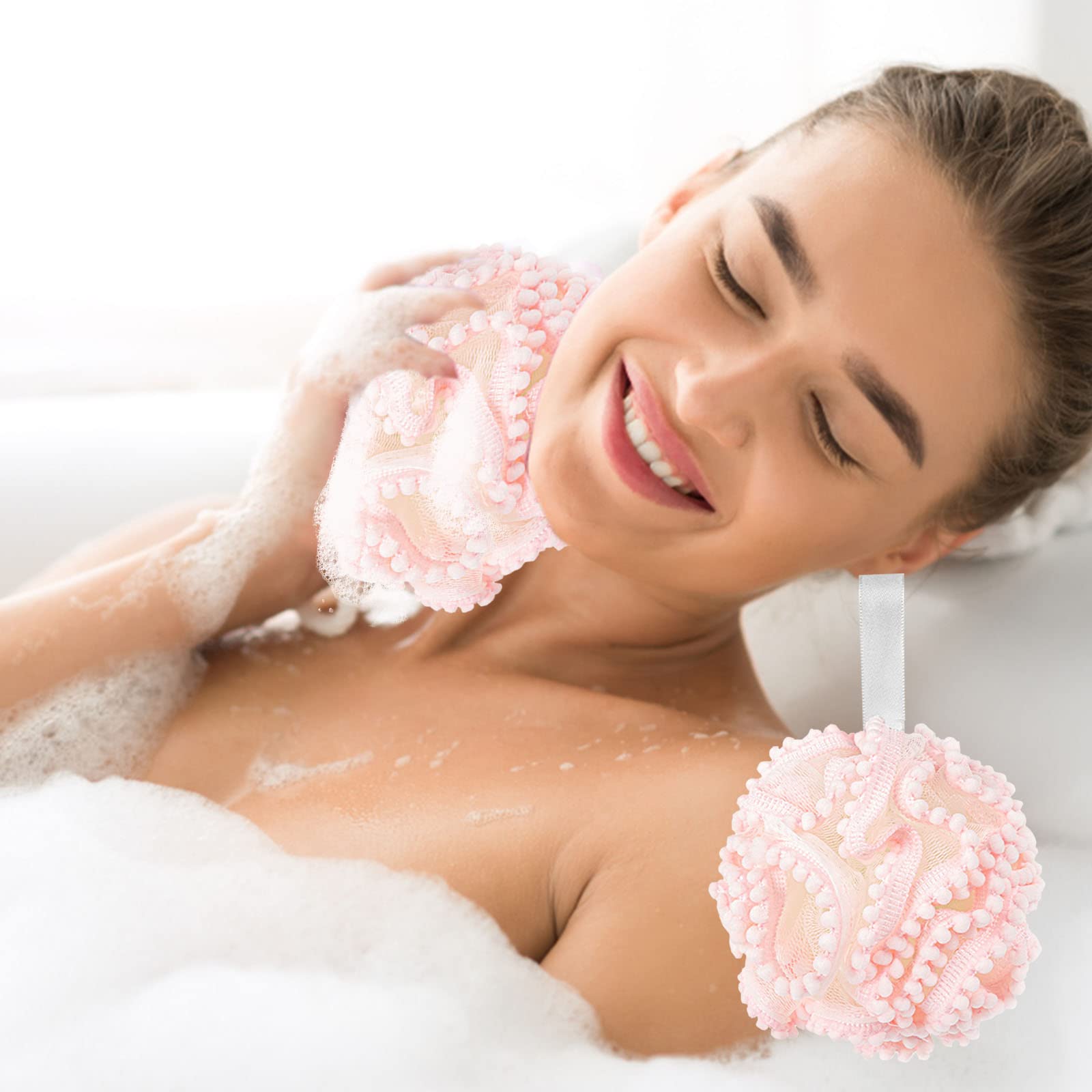 npkgvia Pearl Bath Ball Extra Large Mesh Soft Scrubber for Men and Women Exfoliate with Big Gentle Cleanse in Beauty Bathing Accessories Body Scrubbers for Use in Shower (B, One Size)