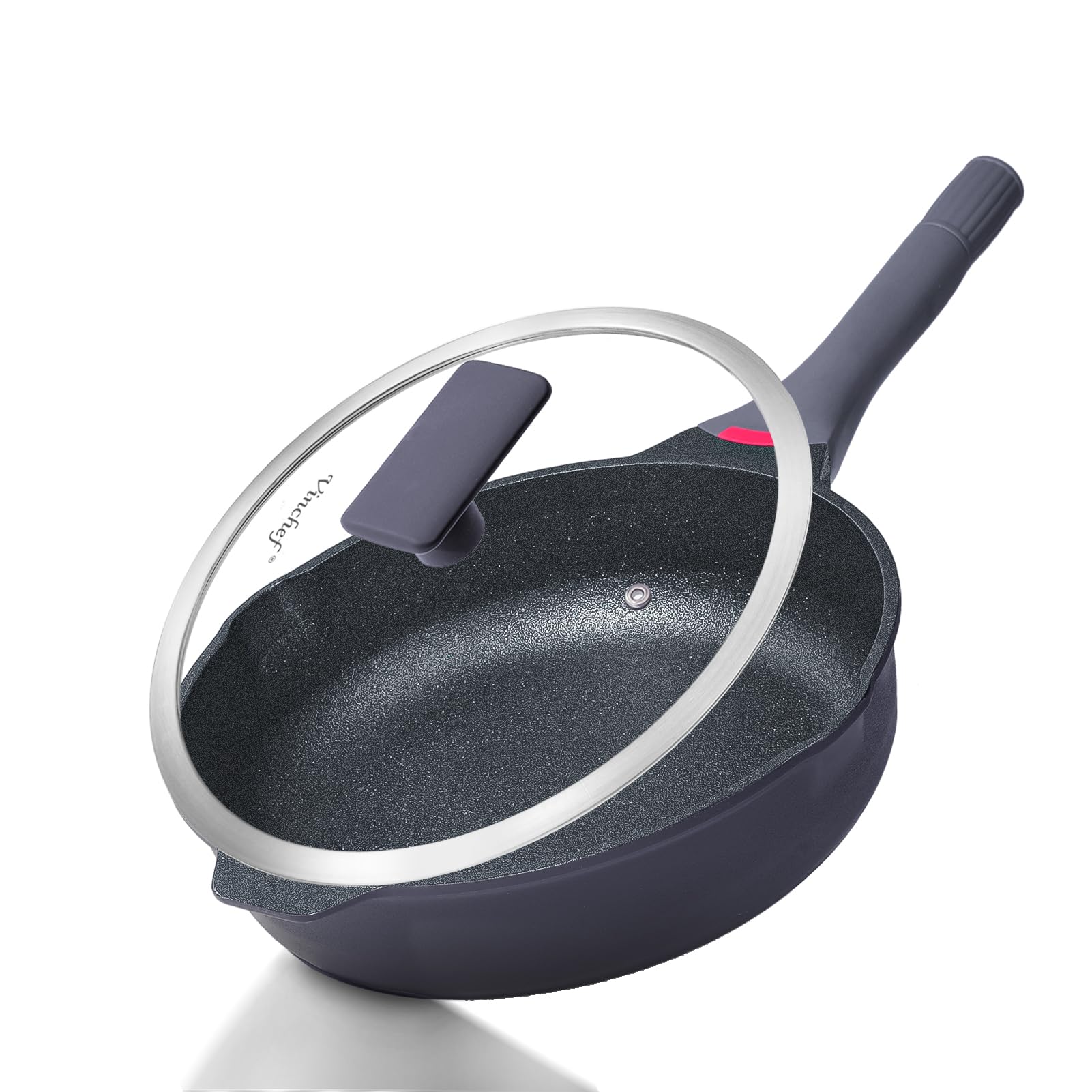 Vinchef Nonstick Frying Pan With Lid, 10 Inch Chef's Pan Deep Anti Scratch, Cast Aluminum Cooking Pan, Multi Stovetops Compatible, Dishwasher Safe