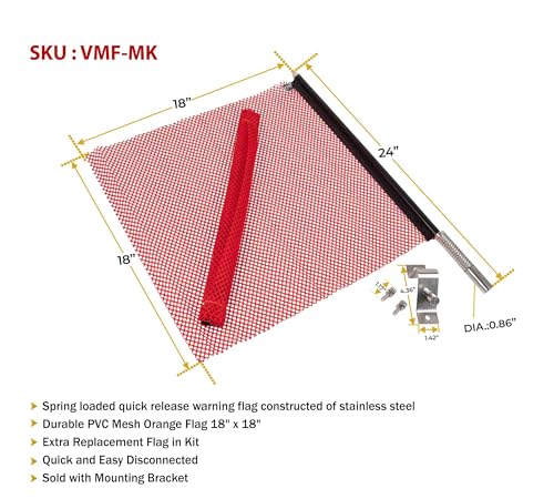 Mytee Products EZ Mount Warning Flag Red 18" x 18" Mesh Safety Flag DOT Compliant | Spring Loaded Quick n Easy Disconnect - 2 Pack