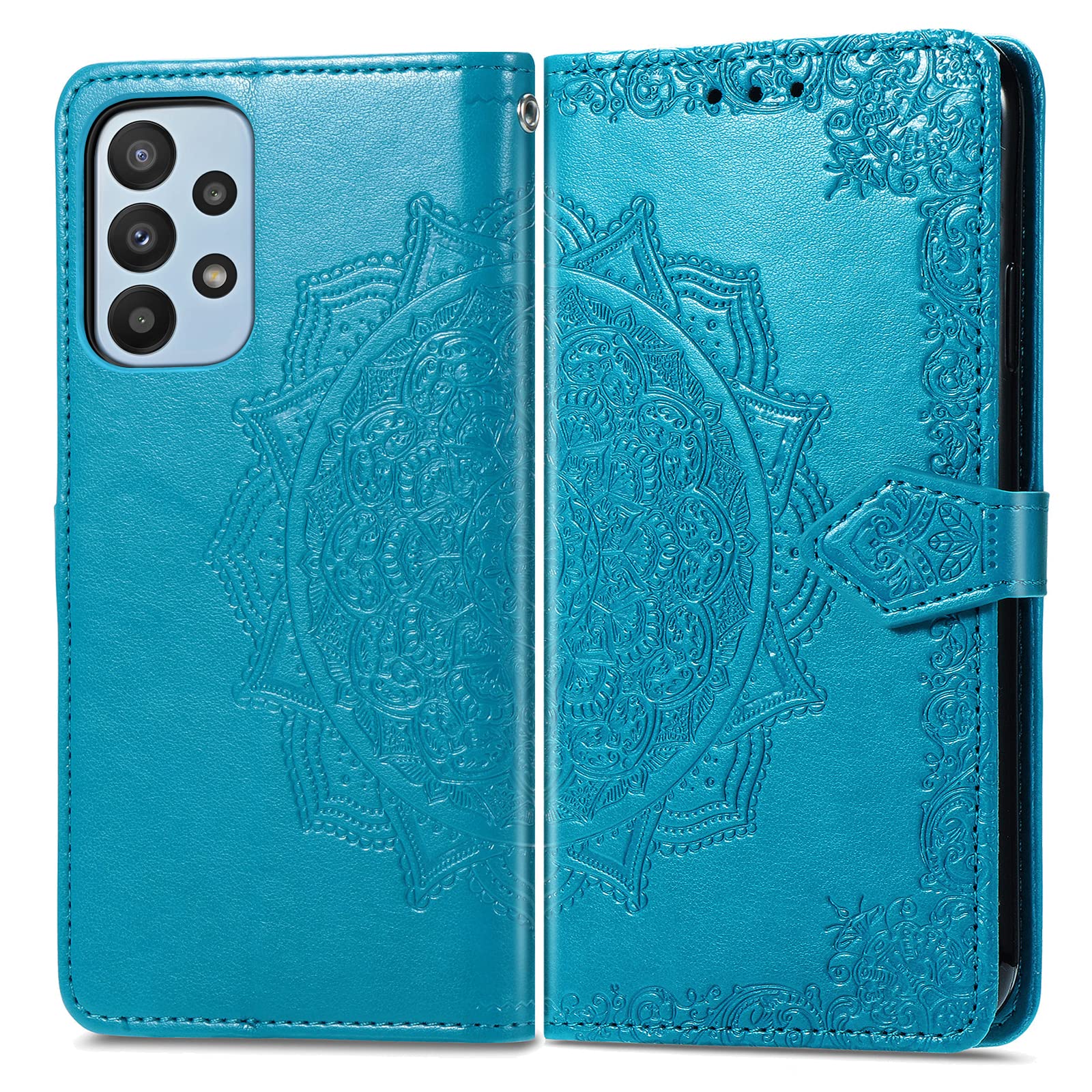 Samsung Galaxy A23 5G Case, Samsung A23 5G Wallet Case for Women Men, Durable PU Leather RFID Blocking Magnetic Flip Wrist Strap Card Holder Phone Case for Galaxy A23 5G / A23 (Blue)