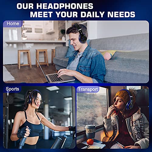 Prtukyt 6S Bluetooth Headphones Over-Ear, Hi-Fi Stereo Foldable Wireless Stereo Headsets Earbuds with Built-in Mic, Volume Control, FM for iPhone/Samsung/iPad/PC (Black & Blue)