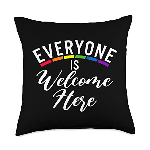 LGBTQ Gifts & Accessories Everyone is Welcome Here Bisexual Lesbian Gay Pride Throw Pillow, 18x18, Multicolor