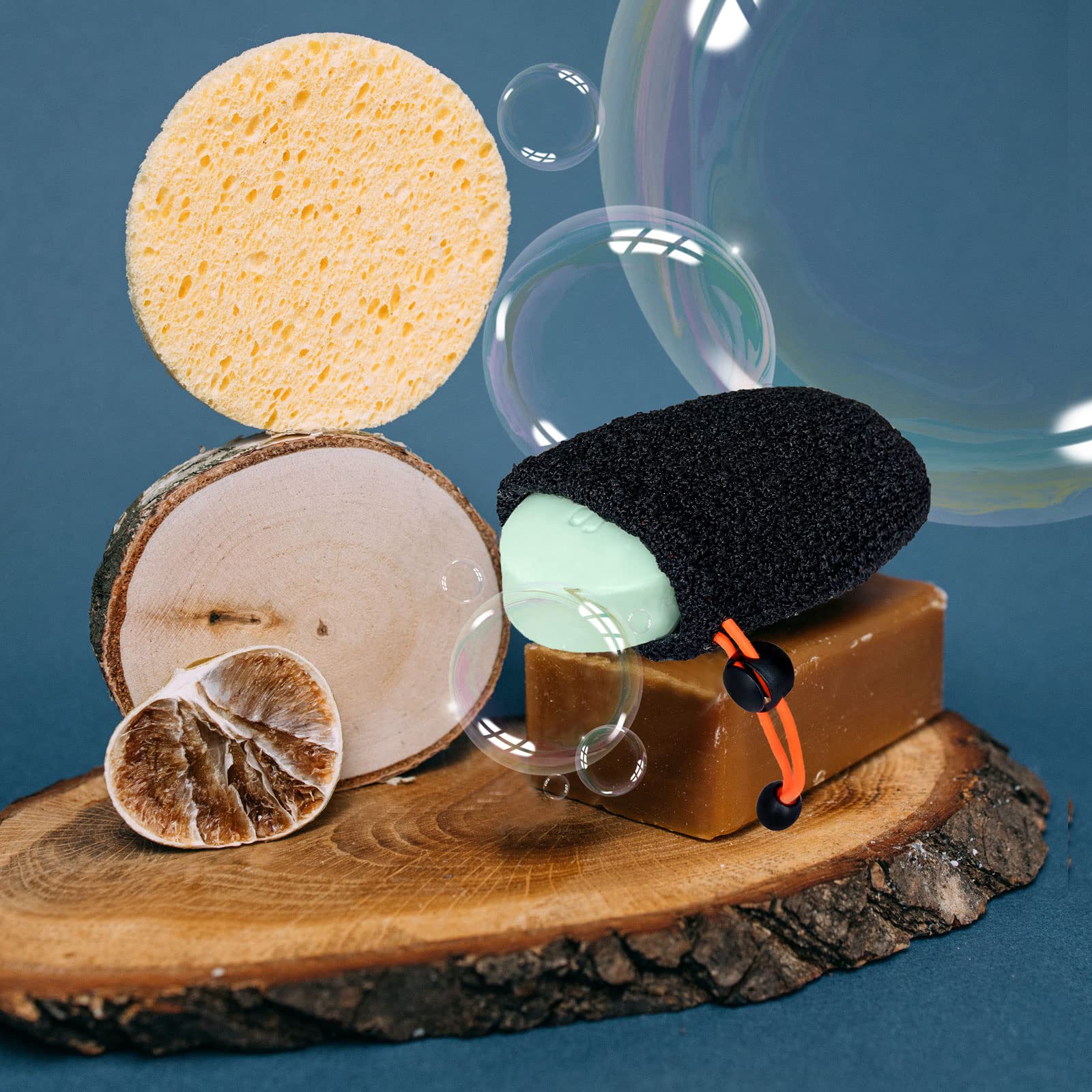 MIG4U Exfoliating Soap Bag for Shower 2 Pieces - Bar Soap Saver Pouch, Bamboo Body Scrubber Exfoliator Pocket in Travel Bathing, Black, Double Layer