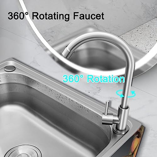 Small Wall Mounted Bathroom Sink, Stainless Steel Hand Sink with Cold Alone Faucet, Utility Laundry Portable Handwashing Station, for Garage Garden Kitchen Laundry Room, Outdoor,55x40cm