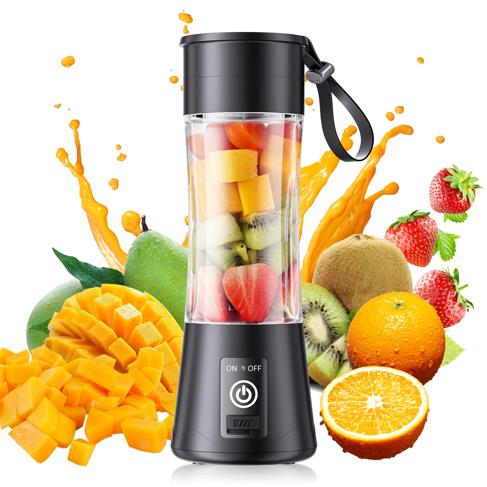 Portable Blender for Smoothies and Shakes - Personal Mini Blender with 6 Blades for Strong Mixing, 380Ml BPA Free Travel Cup, Freshly Squeezed for Picnic/Office/Gym/Kitchen