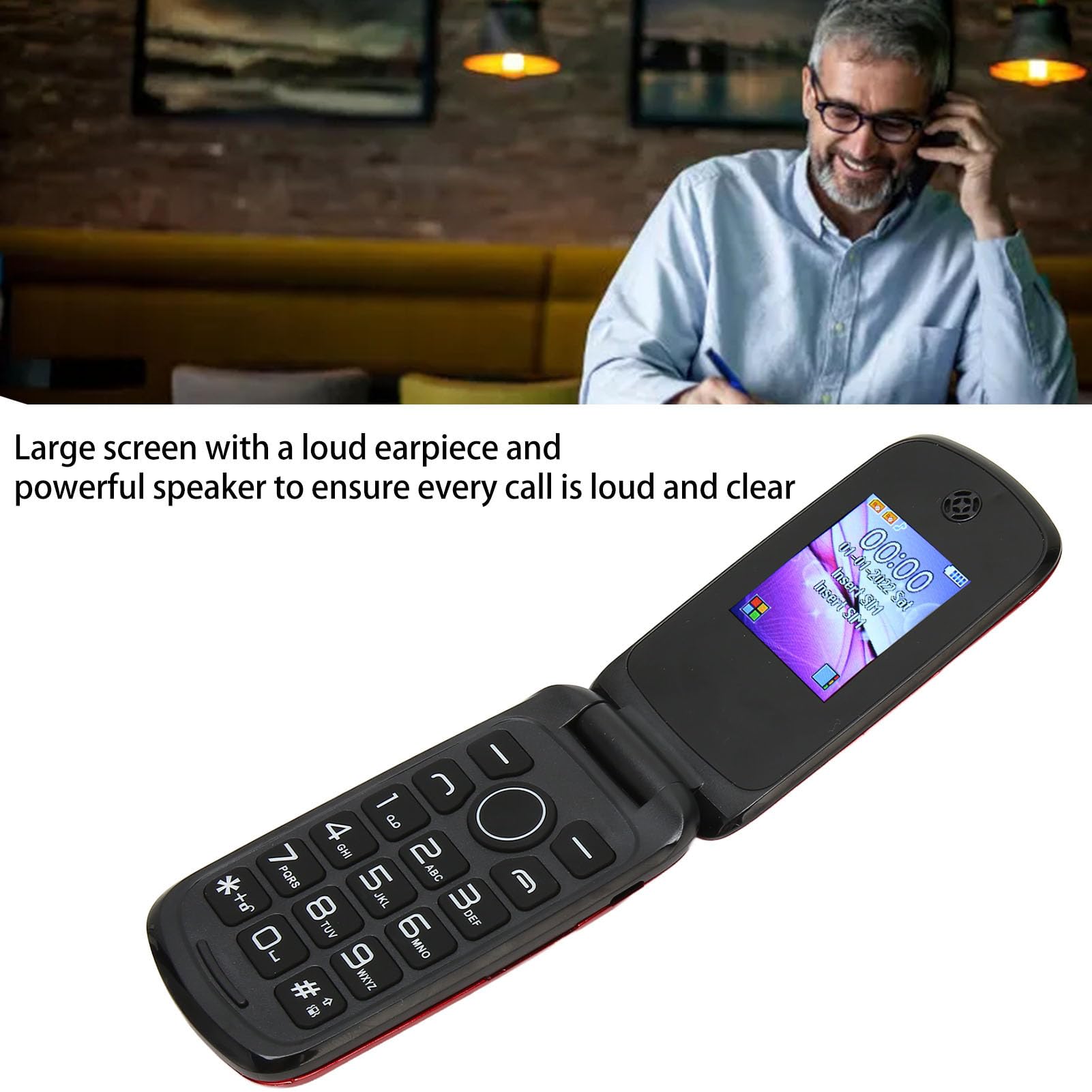 Flip Phone for Seniors 2G, GSM Cell Phone Unlocked, 1.77inch Color Display Screen, Dual SIM Card, 2.8 Inch Screen Big Mobile Phone Support Flashlight Camera MP3,1200mAh High