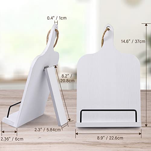 PUERSI Cook Book Stand for Kitchen Counter, Wooden Cookbook Holder, Recipe Book Holder, Adjustable Cookbook Holder Stand - White