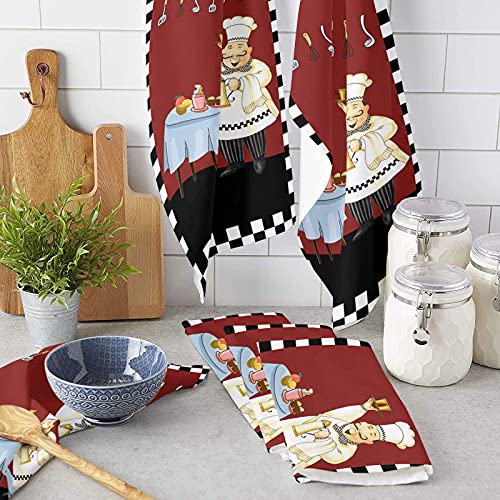 Kitchen Towels, Cheerful Fat Chef Towels, Dish Towels Kitchen Accessories, Microfiber Cleaning Cloth Kitchen Decor Hand Towels, Dish Towels for Kitchen, Absorbent Wash Cloths 3-Pack