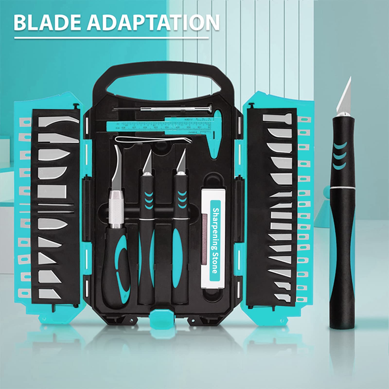 MANUFORE 34pcs Large Exacto Knife set Deluxe Craft Precision Knife Set Include 3pcs Craft Knives with Anti-Slip Rubber Grip, 25pcs Different Blades, 2pcs Needles, Sharpening Stone, Screwdriver