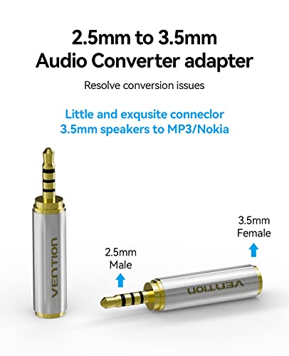 Vention 3.5mm Female to 2.5mm Male Audio Adapter Converter Premium Quality Headphone Earphone Headset 2.5mm to 3.5mm 3 Ring Jack Stereo or Mono 2 Pack