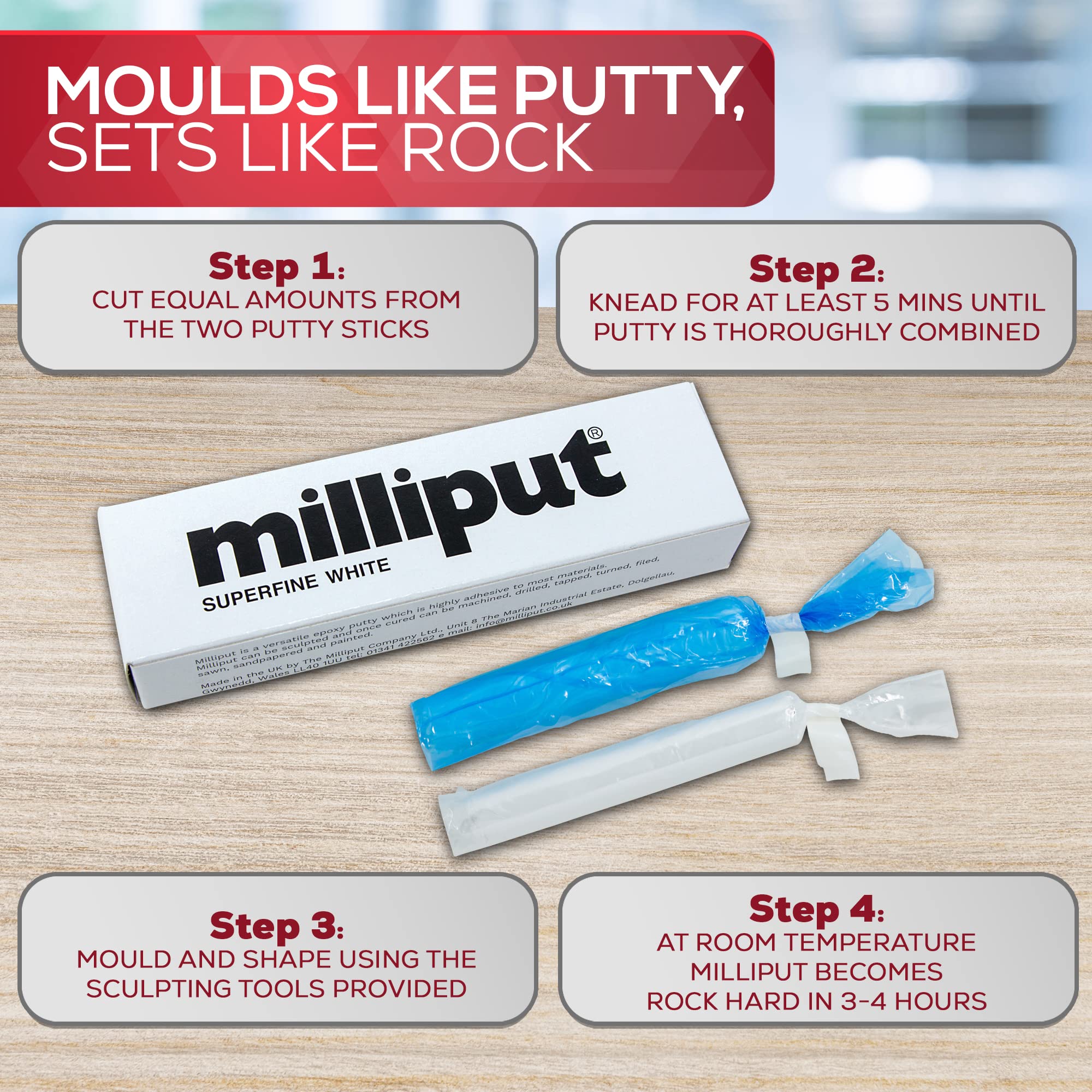 Milliput Plumbers Putty 10 Piece Set, Superfine White - with Sculpting Tools, Sanding Pad and Gloves - Ceramic Tile, Fiberglass Tub, Bath, Sink and Porcelain Repair Kit - 2 Part Epoxy Modeling Clay