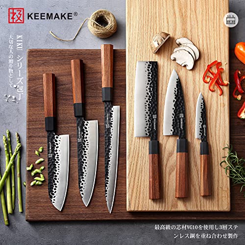 KEEMAKE Paring knife Japanese 4.5 inch Small Kitchen Knife, Forged Japanese 440C Stainless Steel Sharp Fruit Knife with Octagonal Wood Handle