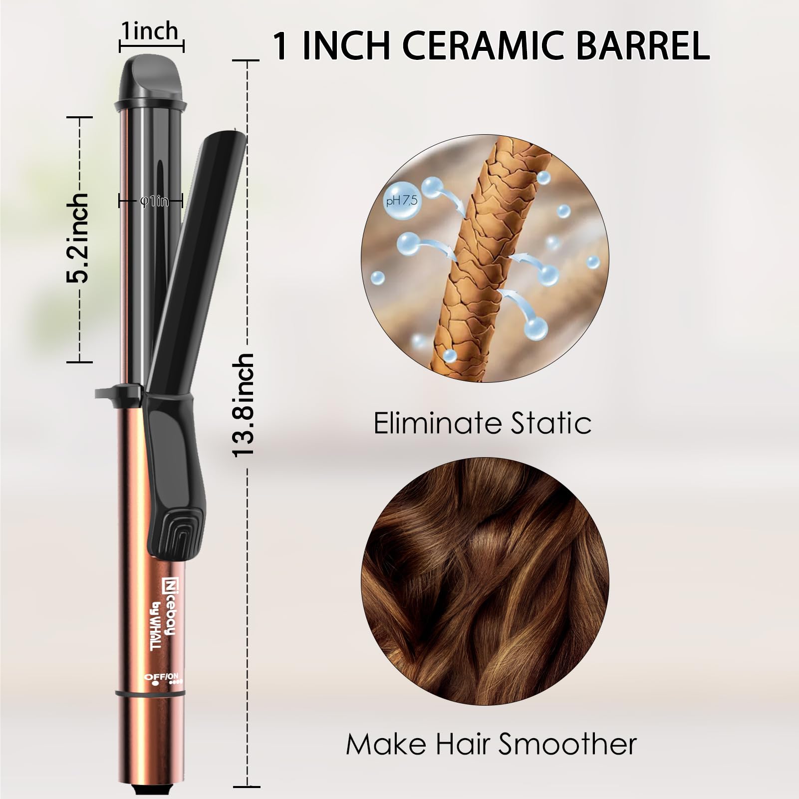 Nicebay Curling Iron, 1 Inch Hair Curling Iron with Ceramic Coating, Professional Curling Wand, Fast Heating up to 430°F, Temperature LED Display, Wide Voltage for Worldwide, 60 Mins Auto Off