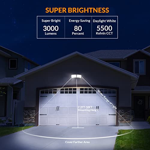 LEPOWER 2 Pack LED Security Light Dusk to Dawn Outdoor Flood Light Fixture with 2 Adjustable Heads, 3000LM/28W, 5500K, IP65 Waterproof Exterior Flood Lights for Garage, Backyard (Black)
